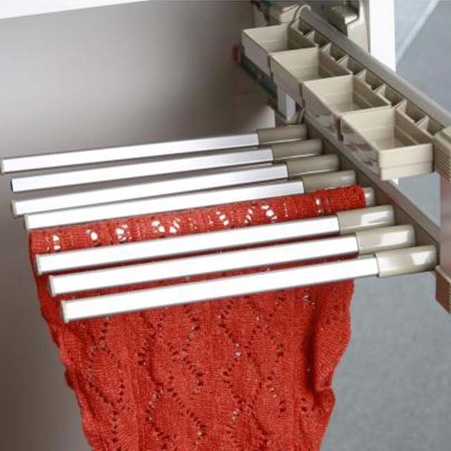 Pull Out Pant Rack with Accessory Storage - Simply Wardrobes